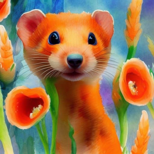 Cute Orange ferret in flowers - AI Generated Artwork - NightCafe Creator