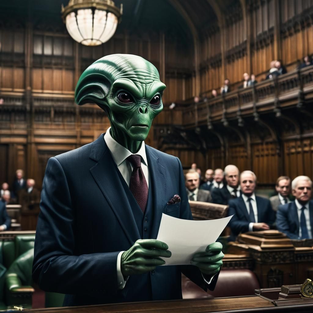 An alien as British Prime Minister in Parliament. - AI Generated ...