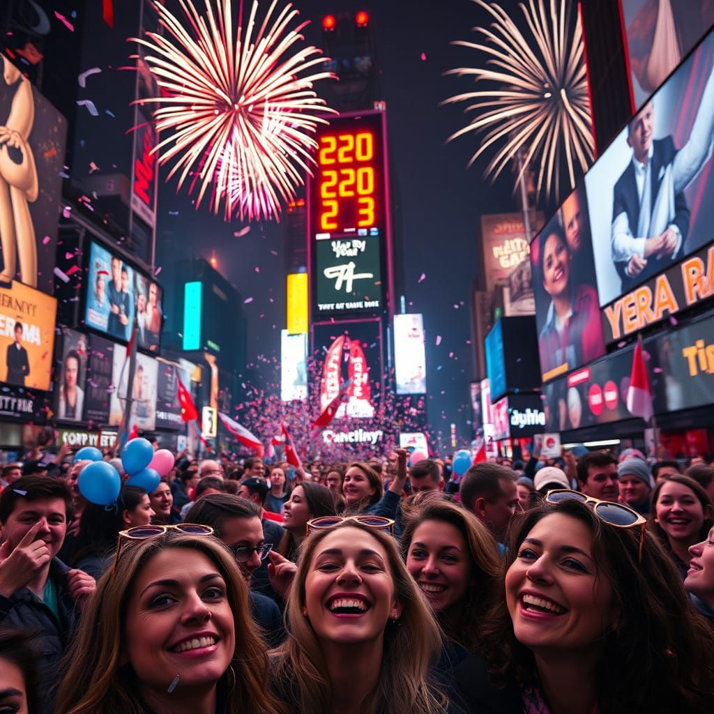 Time Square with countdown clock, ready for the New Year’s arrival. A ...