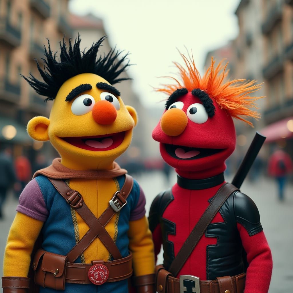 Muppets Ernie and Bert in Superhero Disguise - AI Art
