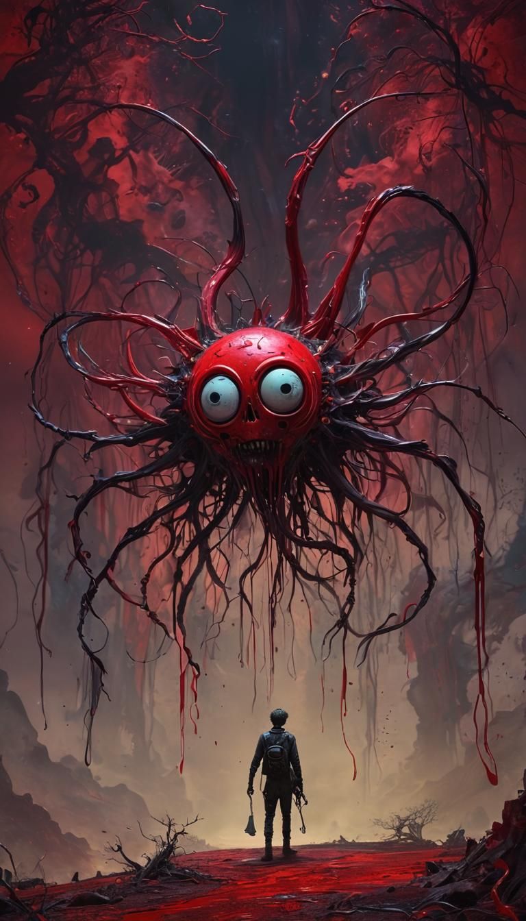 Tim Burton Horror: Crimson Memex in Exotic Alien L... - AI Art