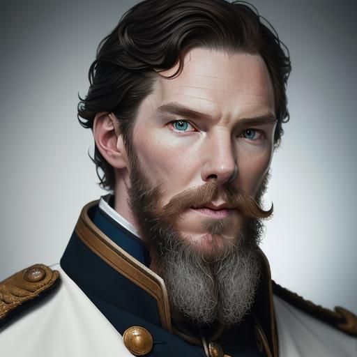 Benedict Cumberbatch in a 19th century sea captains uniform with a ...