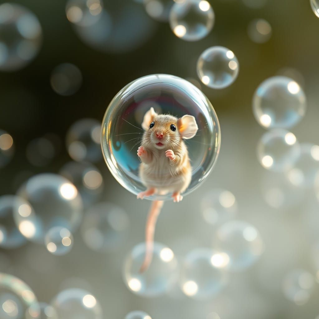 Surreal Mouse in Dreamy Bubble Atmosphere - AI Art