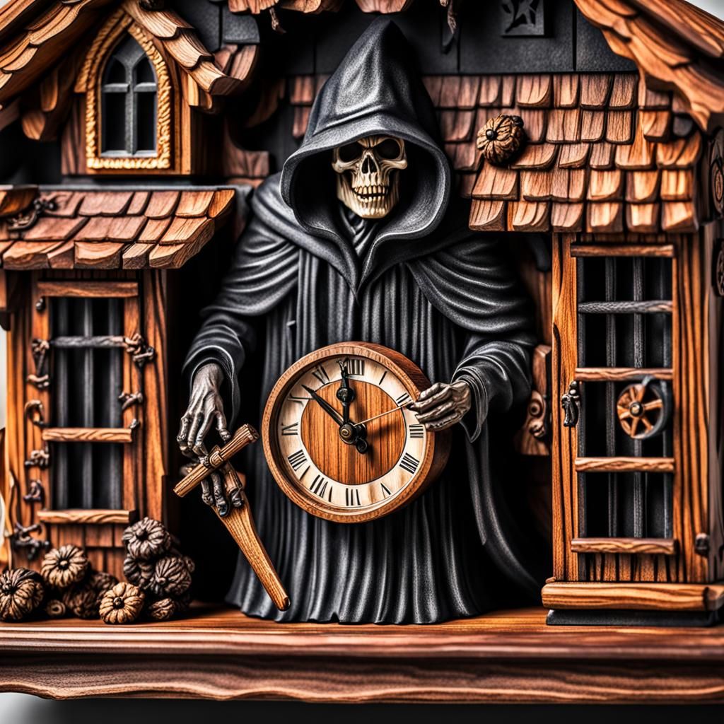 Grim Reaper Cuckoo clock - AI Generated Artwork - NightCafe Creator