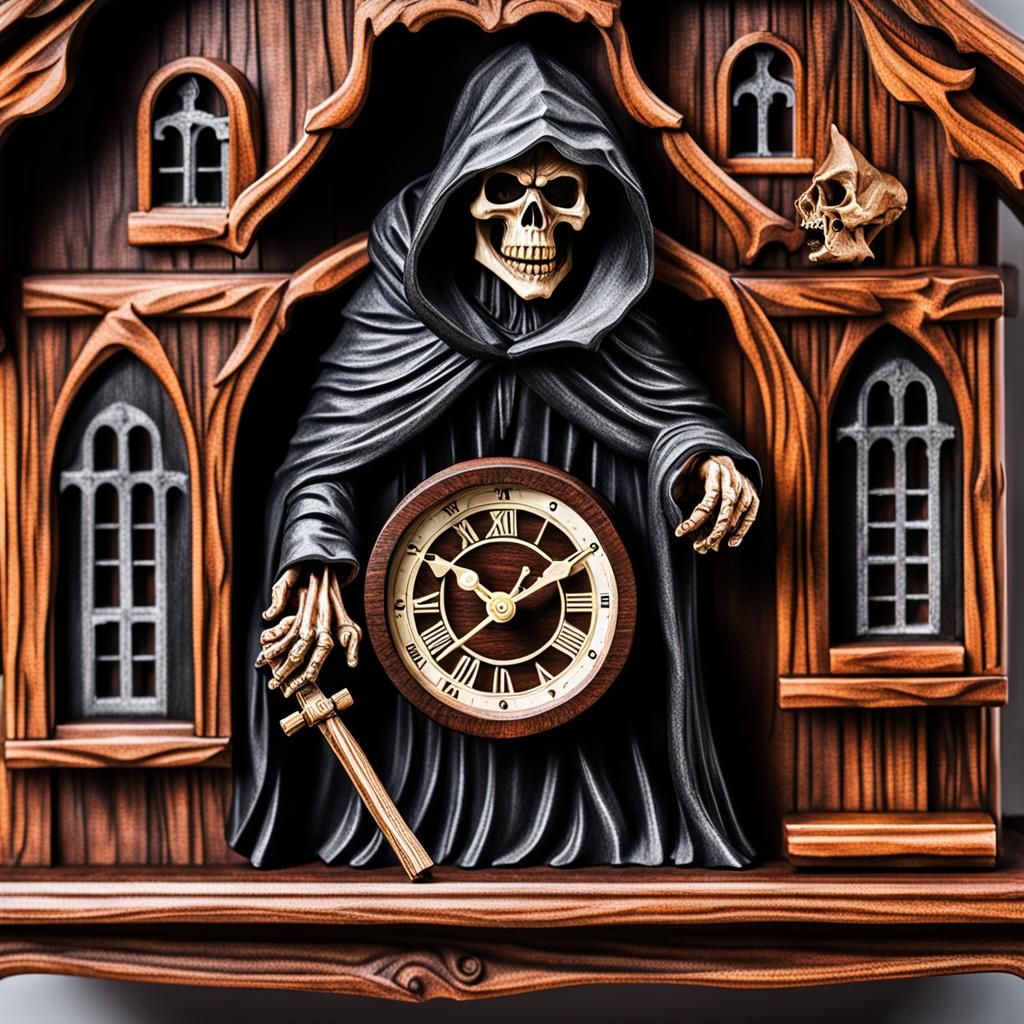 Grim Reaper Cuckoo clock - Hyperrealistic Grim Reaper Cucko...