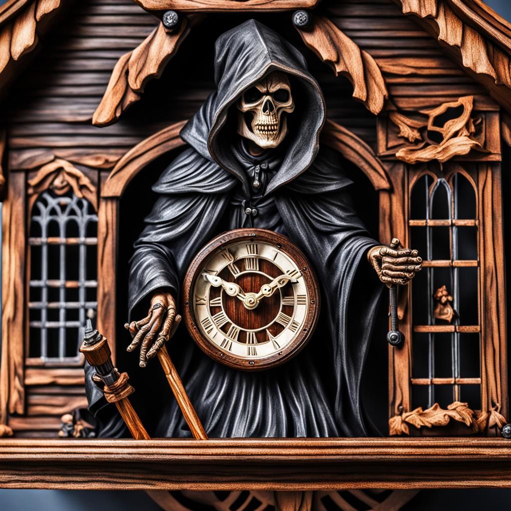 Grim Reaper Cuckoo clock - AI Generated Artwork - NightCafe Creator