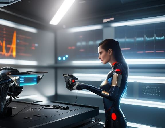 genetically enhanced super-intelligent woman, half human, half computer ...