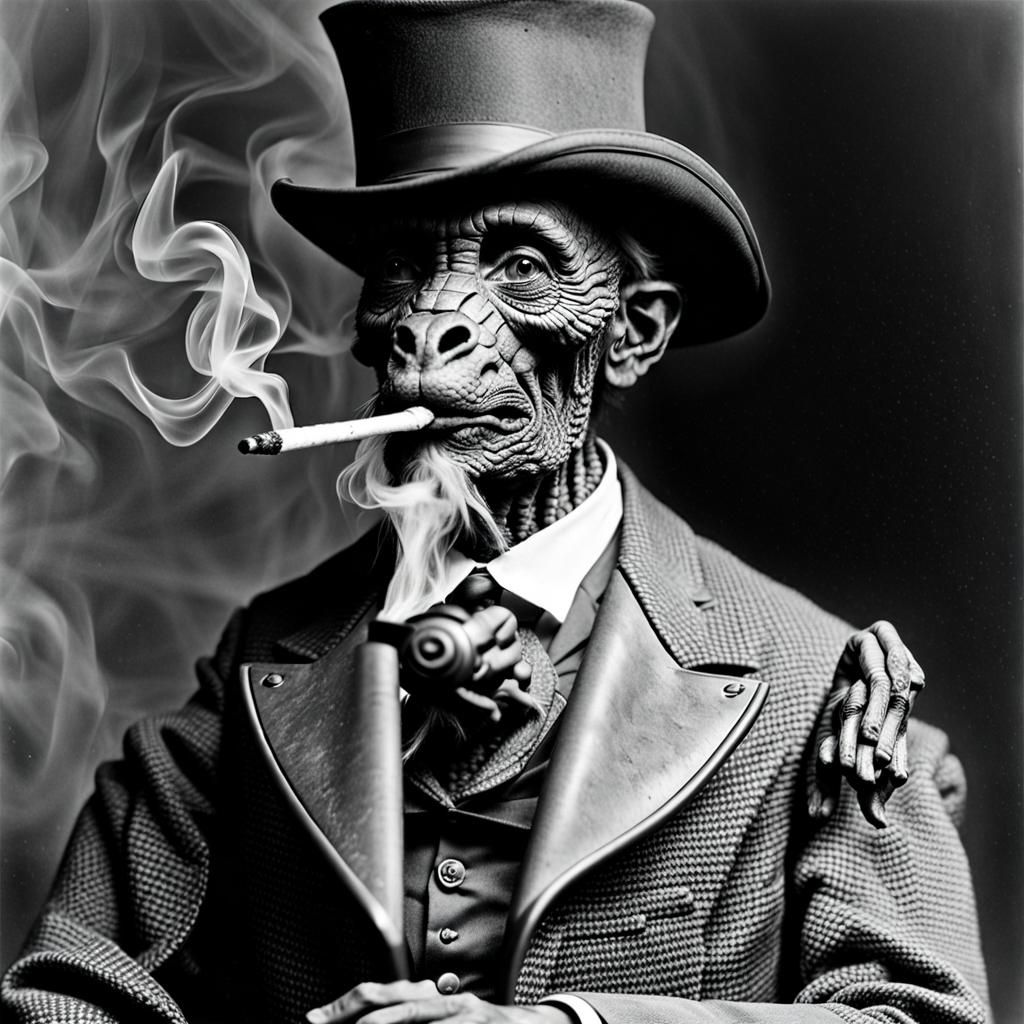 140 year old reptilian human hybrid smoking - AI Generated Artwork ...