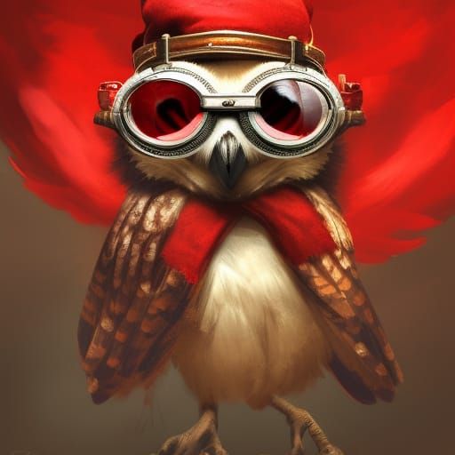 An owl wearing goggles and a red aviator hat and a red scarf - AI ...