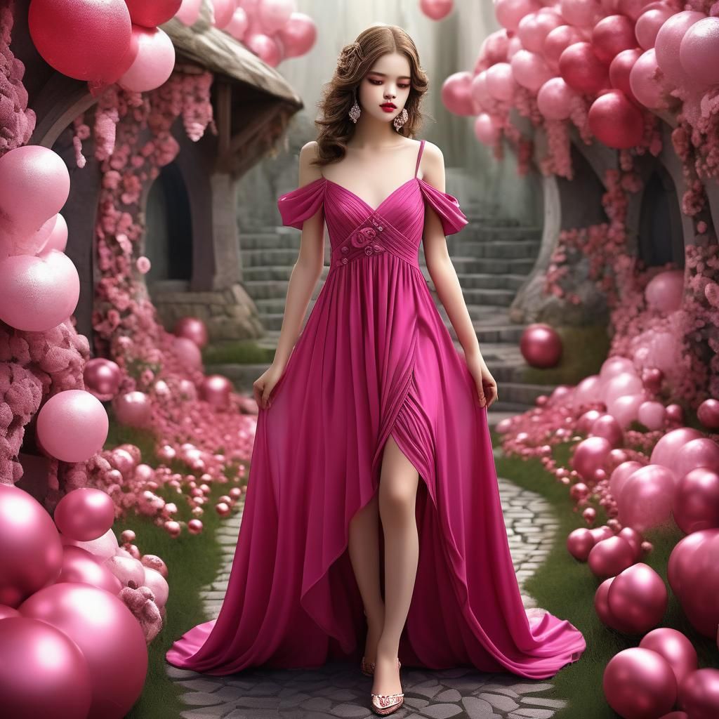 Deep Pink Loose Fitting Evening Gown Realistic & Creative. Redone.