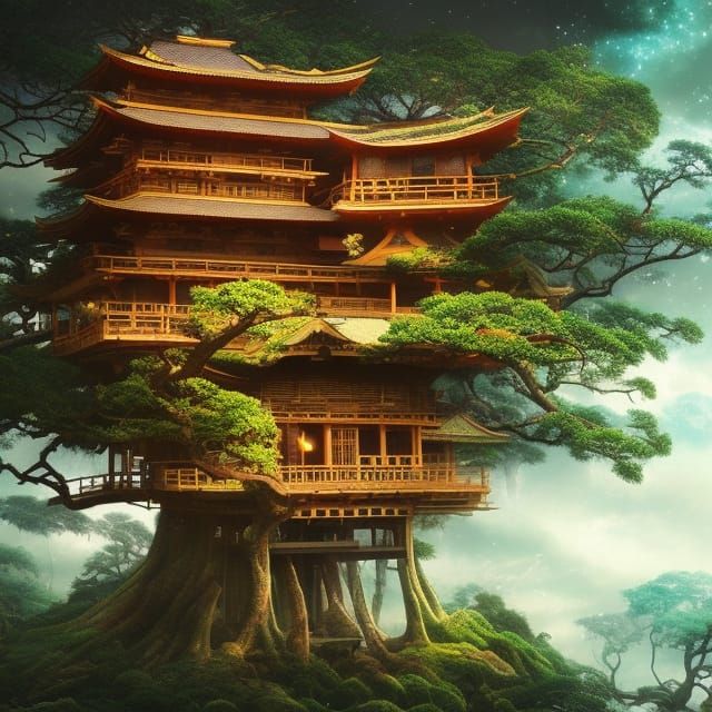 Japanese Treehouse - AI Generated Artwork - NightCafe Creator