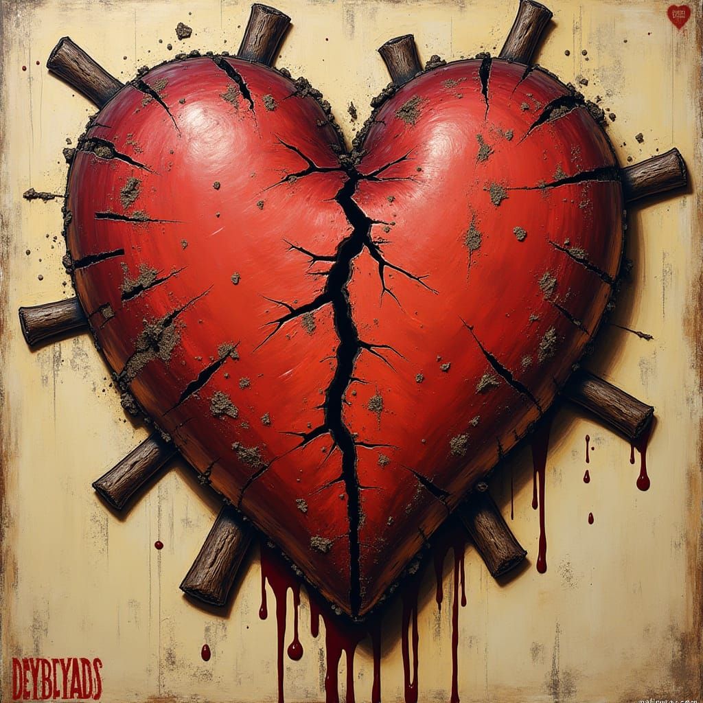 Bleeding Wooden Heart in Rat Fink Style - AI Art