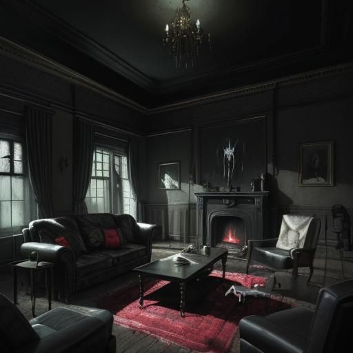Horror movie themed living room - AI Generated Artwork - NightCafe Creator