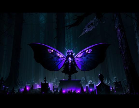 dark moth on a skull, graveyard, creepy, spooky ambience, a masterpiece ...