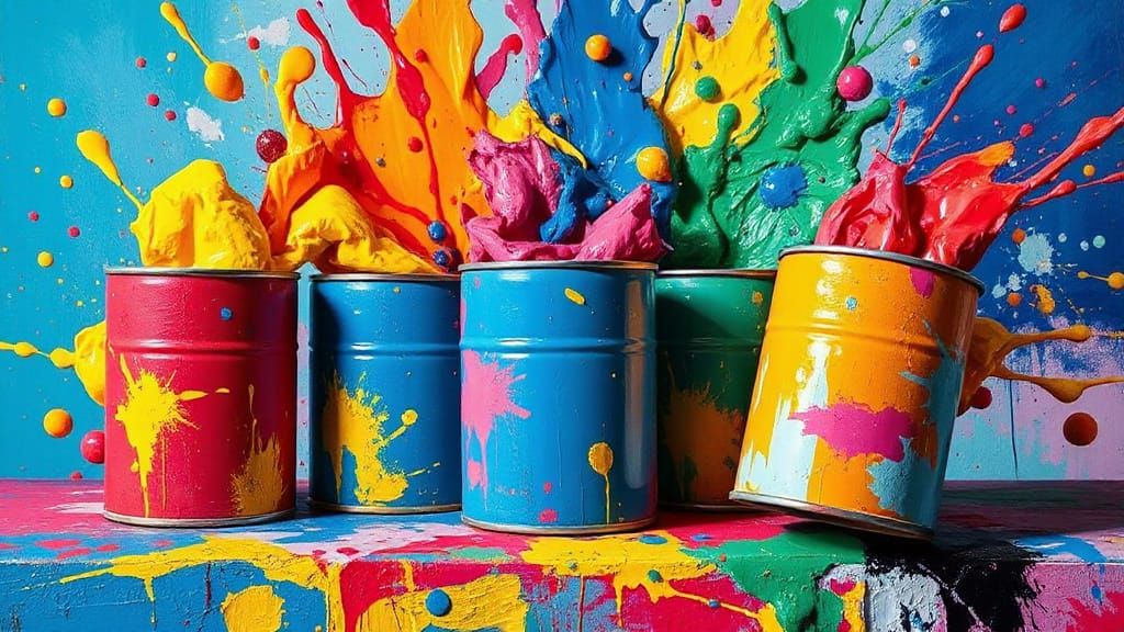 Exploding paint cans. - Vibrant Splatter Art in a Kaleidosco...
