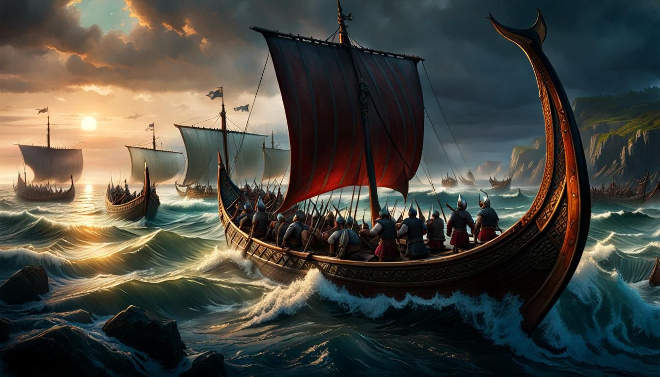 Viking longboats - AI Generated Artwork - NightCafe Creator
