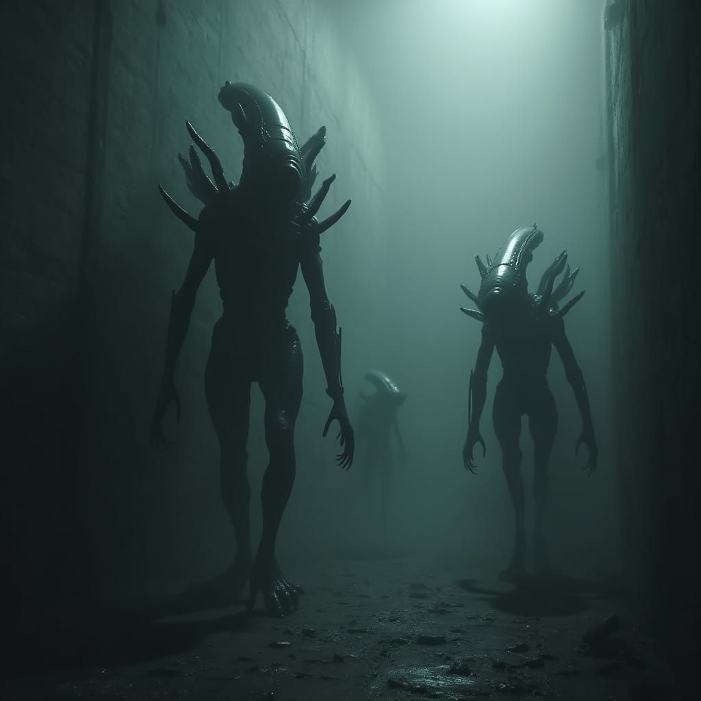 Dark, Sinister Alien Hordes Emerge from Fog - AI Art