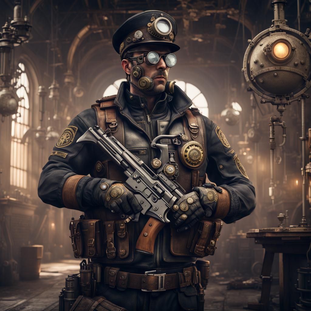 Steampunk swat officer - AI Generated Artwork - NightCafe Creator