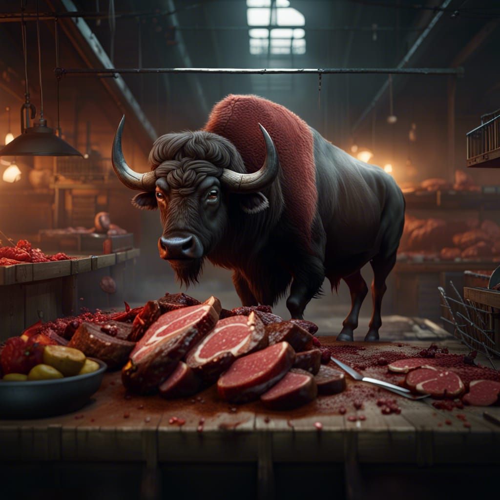 A Buffalo in Slaughter House - AI Generated Artwork - NightCafe Creator