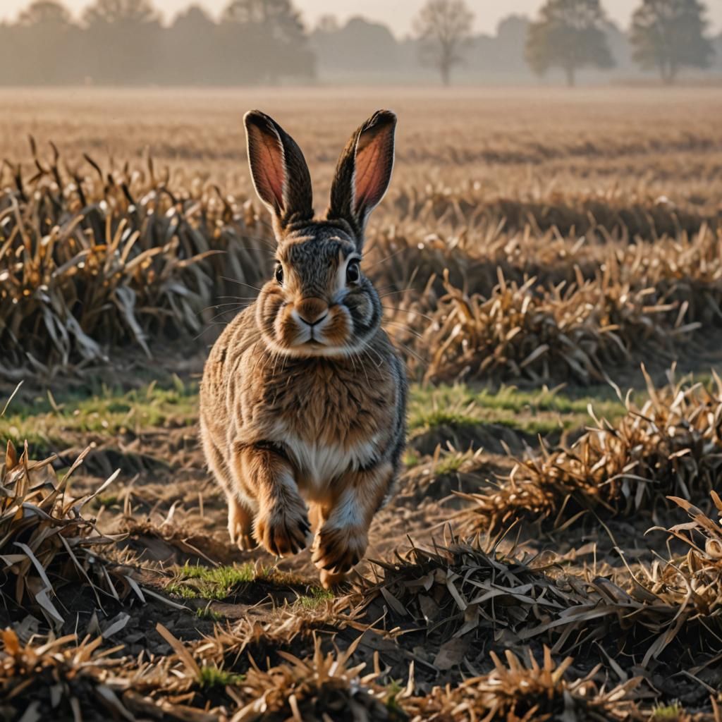 rabbit on stubble field - AI Generated Artwork - NightCafe Creator