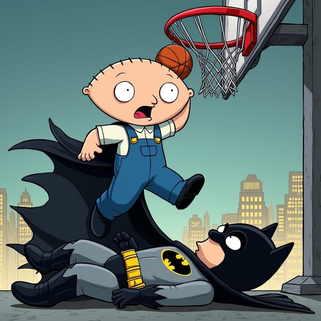 Stewie Griffin Dunking on the Dark Knight - AI Art
