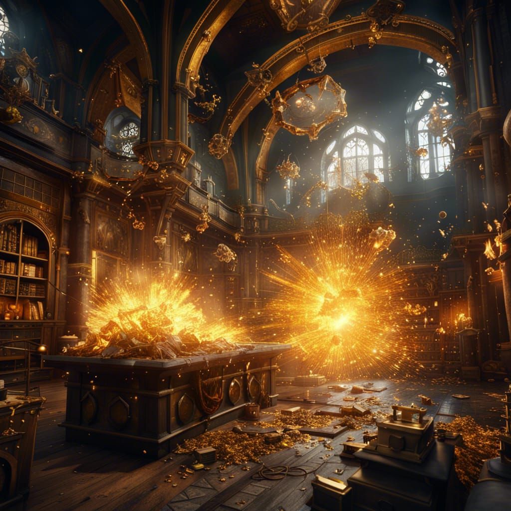 alchemy laboratory exploding gold - AI Generated Artwork - NightCafe ...