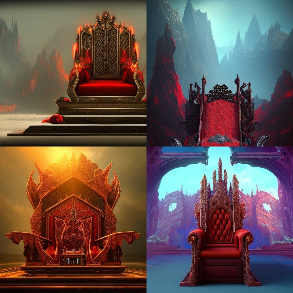 A simple throne that transcends the fabric of reality, red luminosity ...