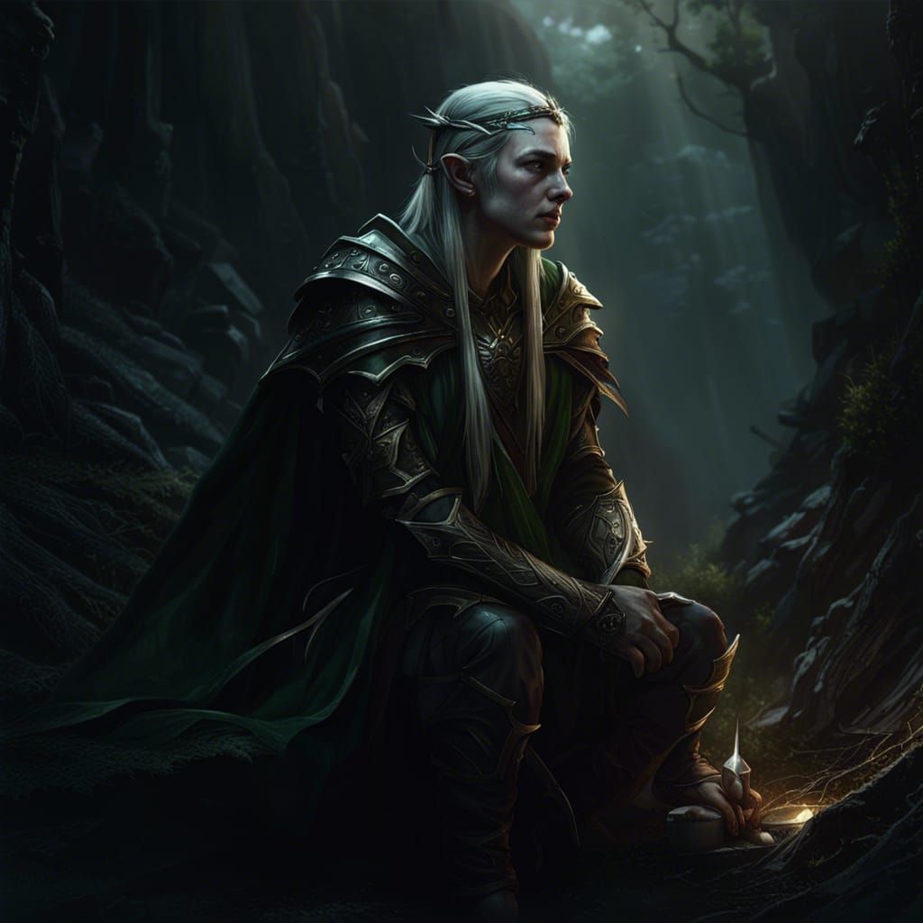 Elven hero giving up hope in a dark place - AI Generated Artwork ...