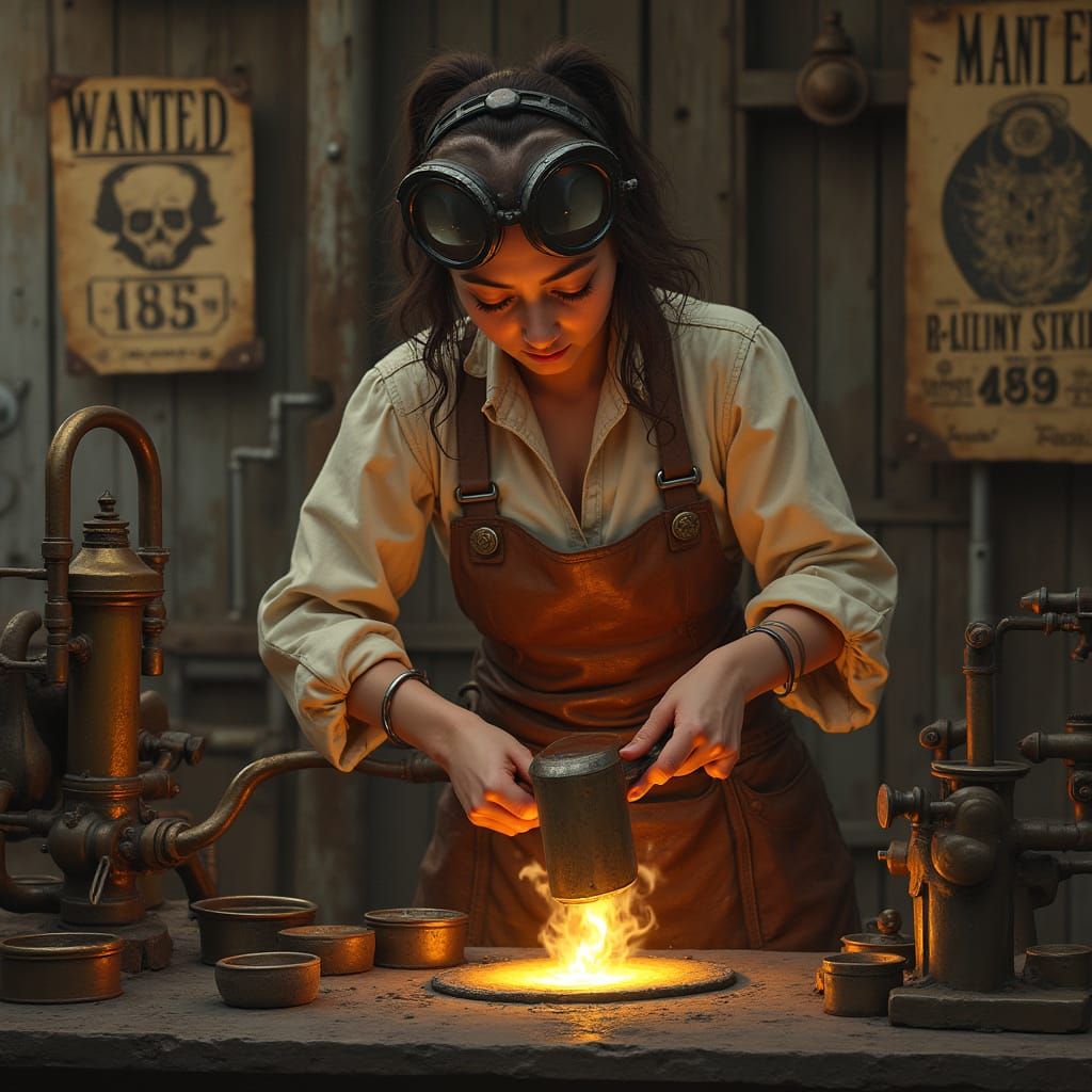 Industrial Futurist Wild West Blacksmith in Steam-... - AI Art