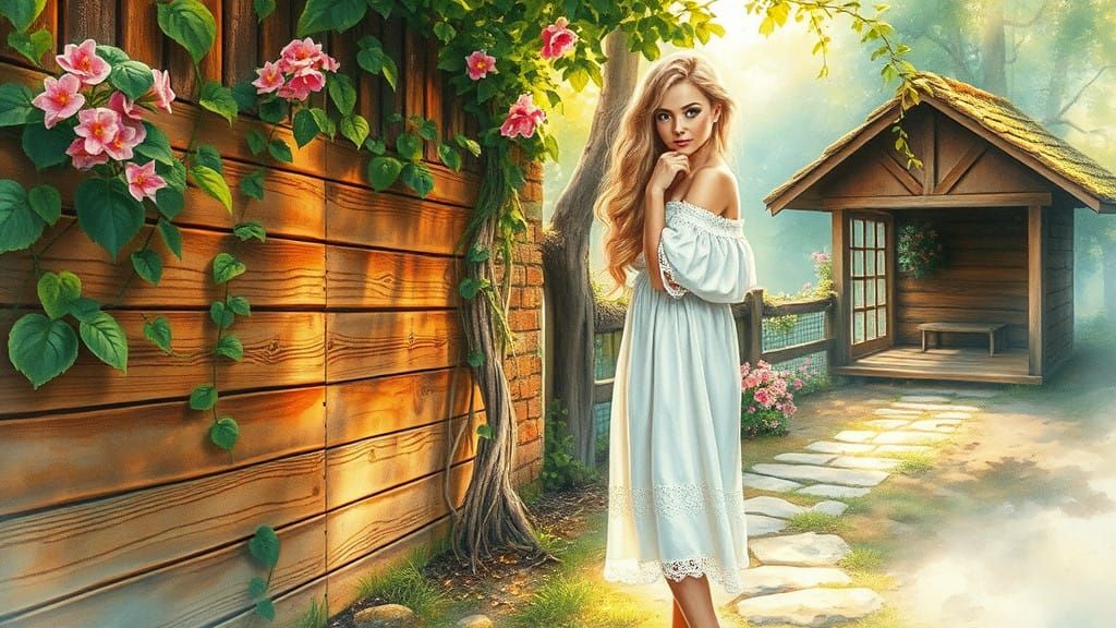 Mystical Watercolor Scene with Ethereal Woman at W... - AI Art