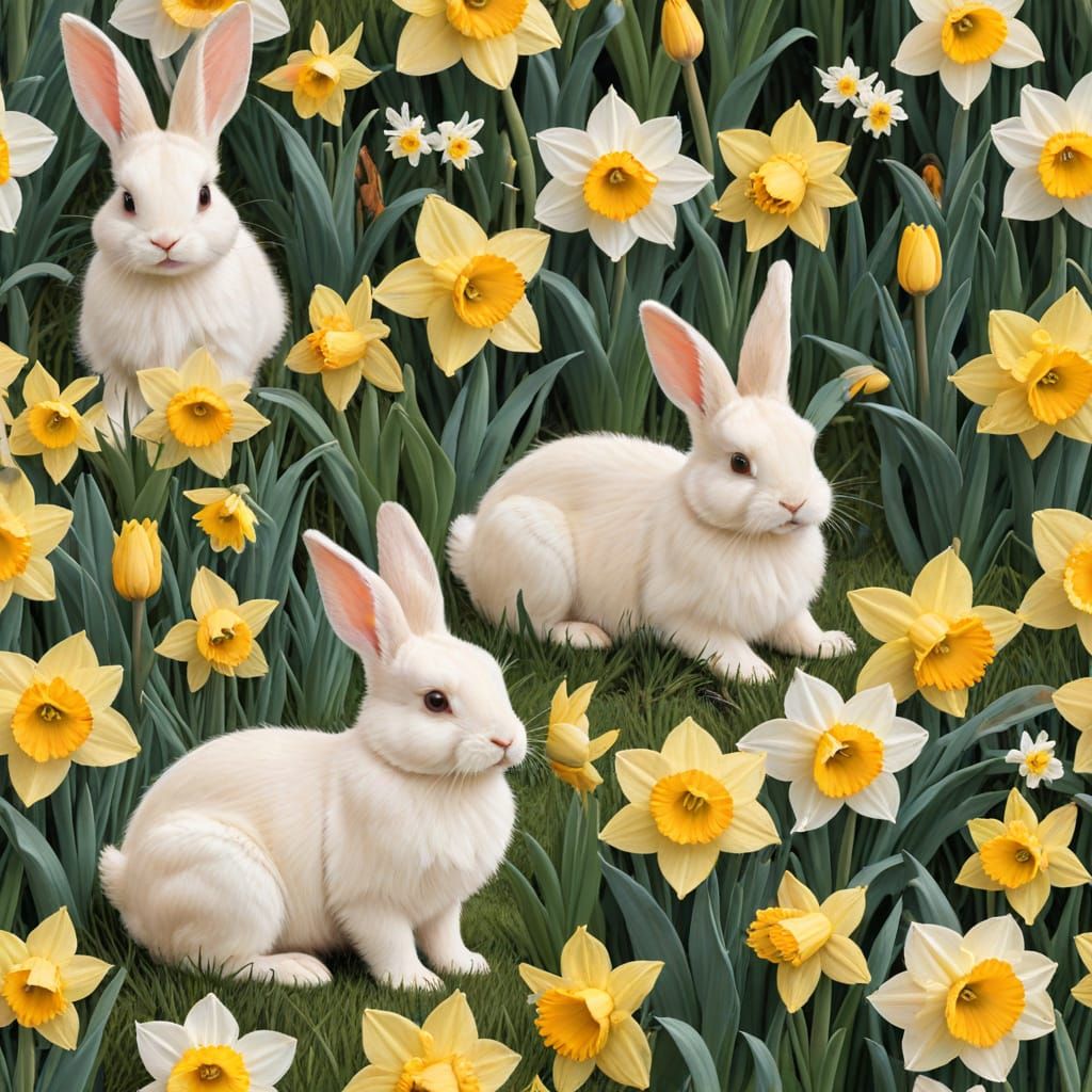 Daffodils and bunnies in spring - Daffodils and bunnies in ...