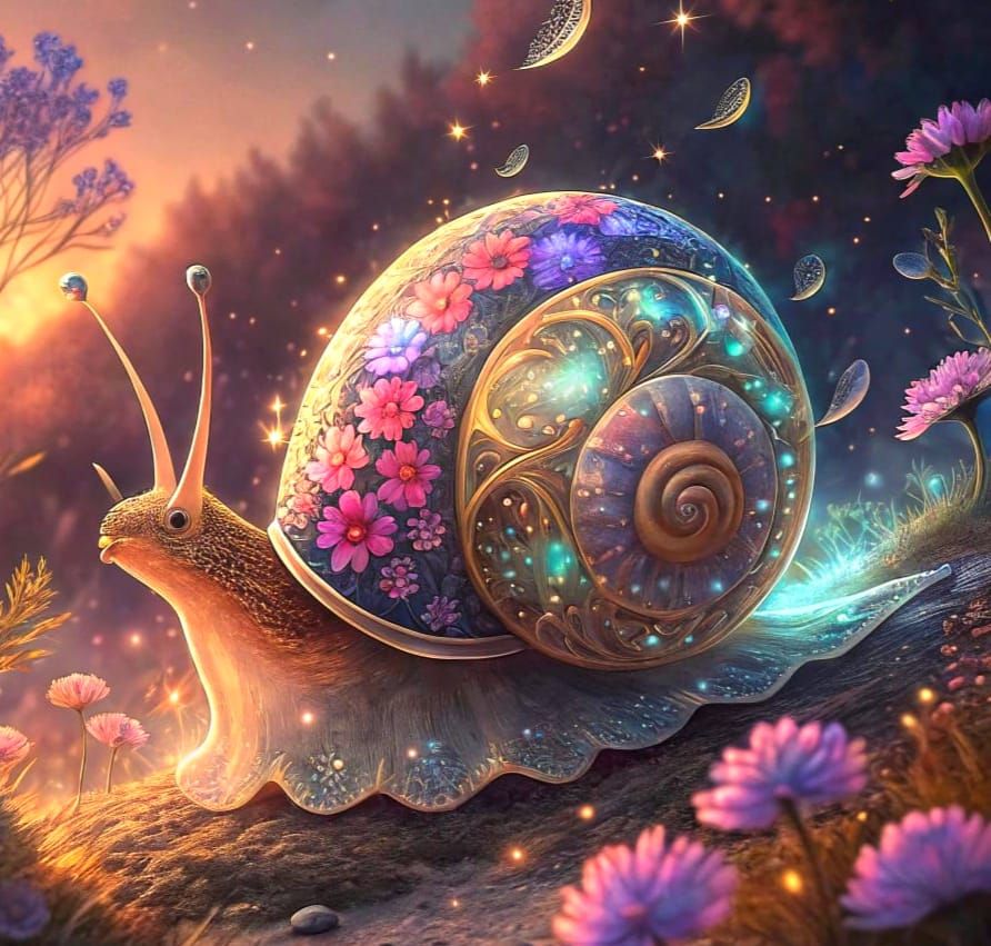 Magical Snail at Top Speed - Glowing Snail Slides Amidst Iri...