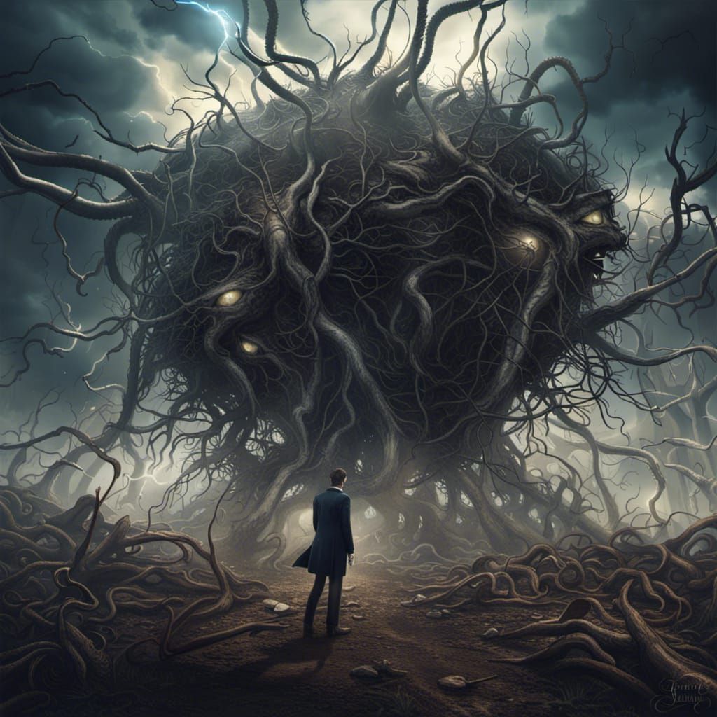 Demons creeping along the ground like roots, black and blue Eldritch ...