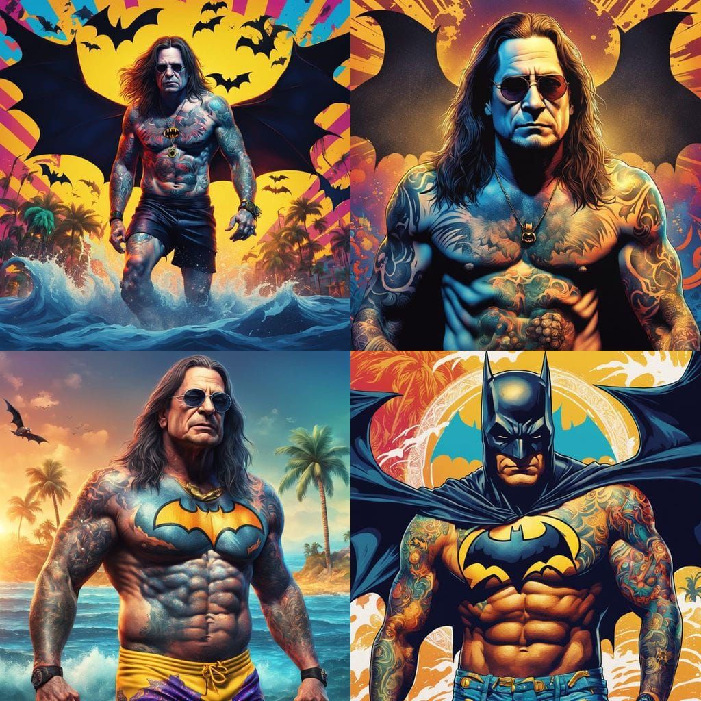 Ozzy Osbourne with Batman Tattoo: Hyperrealistic S... - AI Art