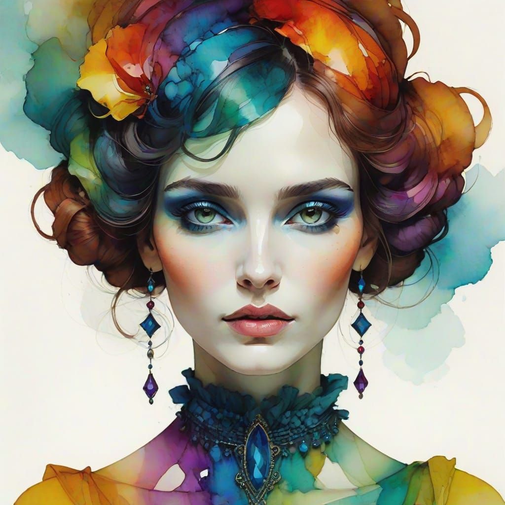 Surreal Woman in Triadic Colors Arabesque Portrait - AI Art