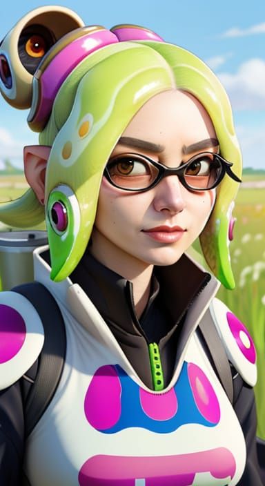Prairie Lady Portrait with Splatoon Mecha, Cartoon... - AI Art