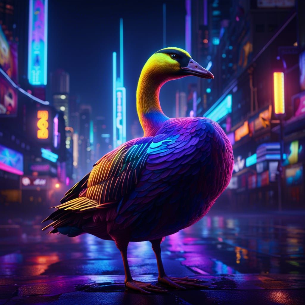 Portrait of a neon goose in a neon city at night" Weight:1 Save ...