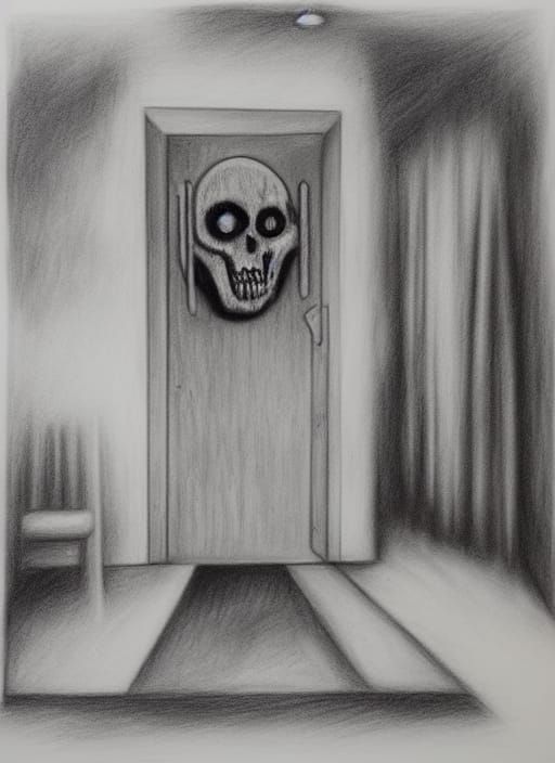 The Places They Remain horror door charcoal drawing retro artwork - AI ...