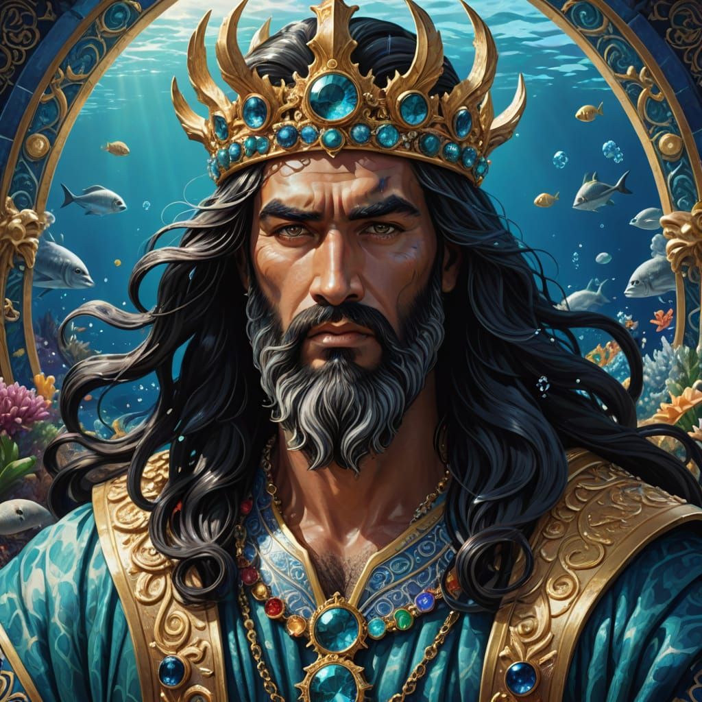 Mythical Poseidon Portrait in Royal Regalia - AI Art