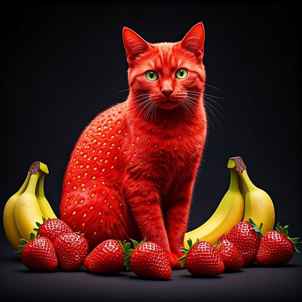 Strawberry cat! - Whimsical Strawberry Cat in a Fruity Land...