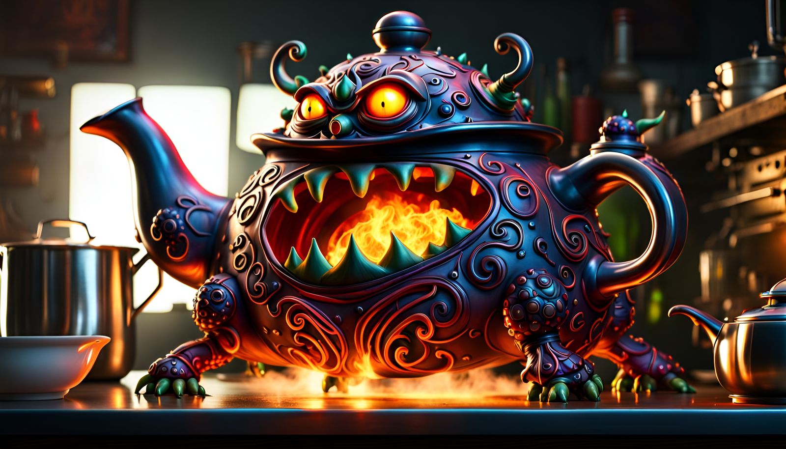 Demonically possessed teapot - AI Generated Artwork - NightCafe Creator