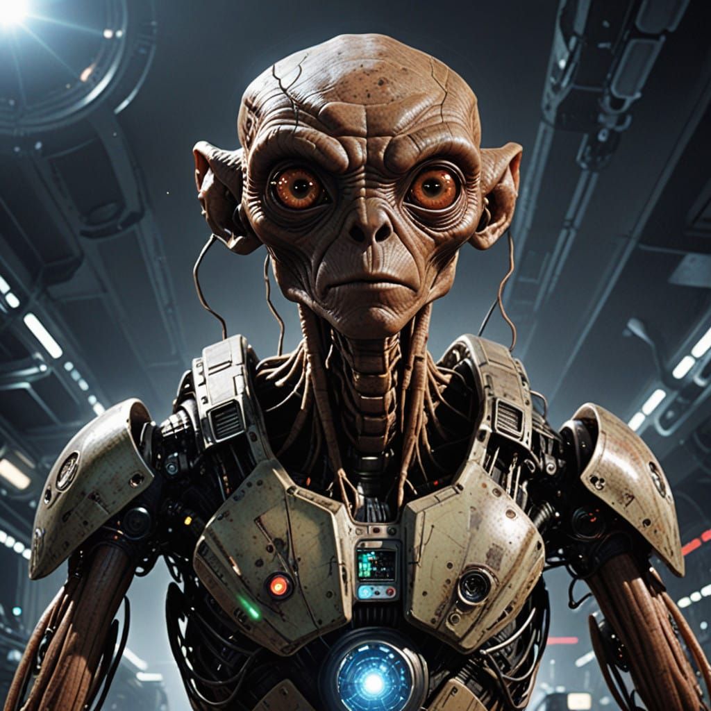 Extraterrestrial image between E.T and a very advanced cyborg, he has ...