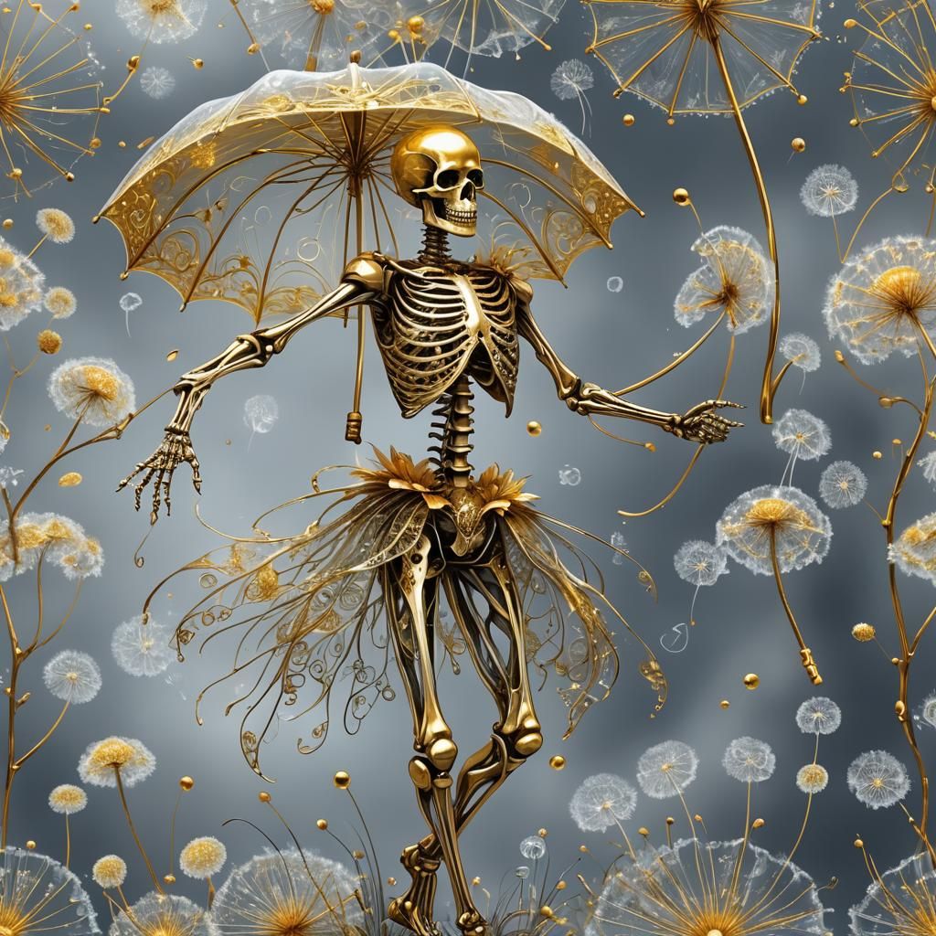 Skeleton dancer with dandelion and umbrella - AI Generated Artwork ...