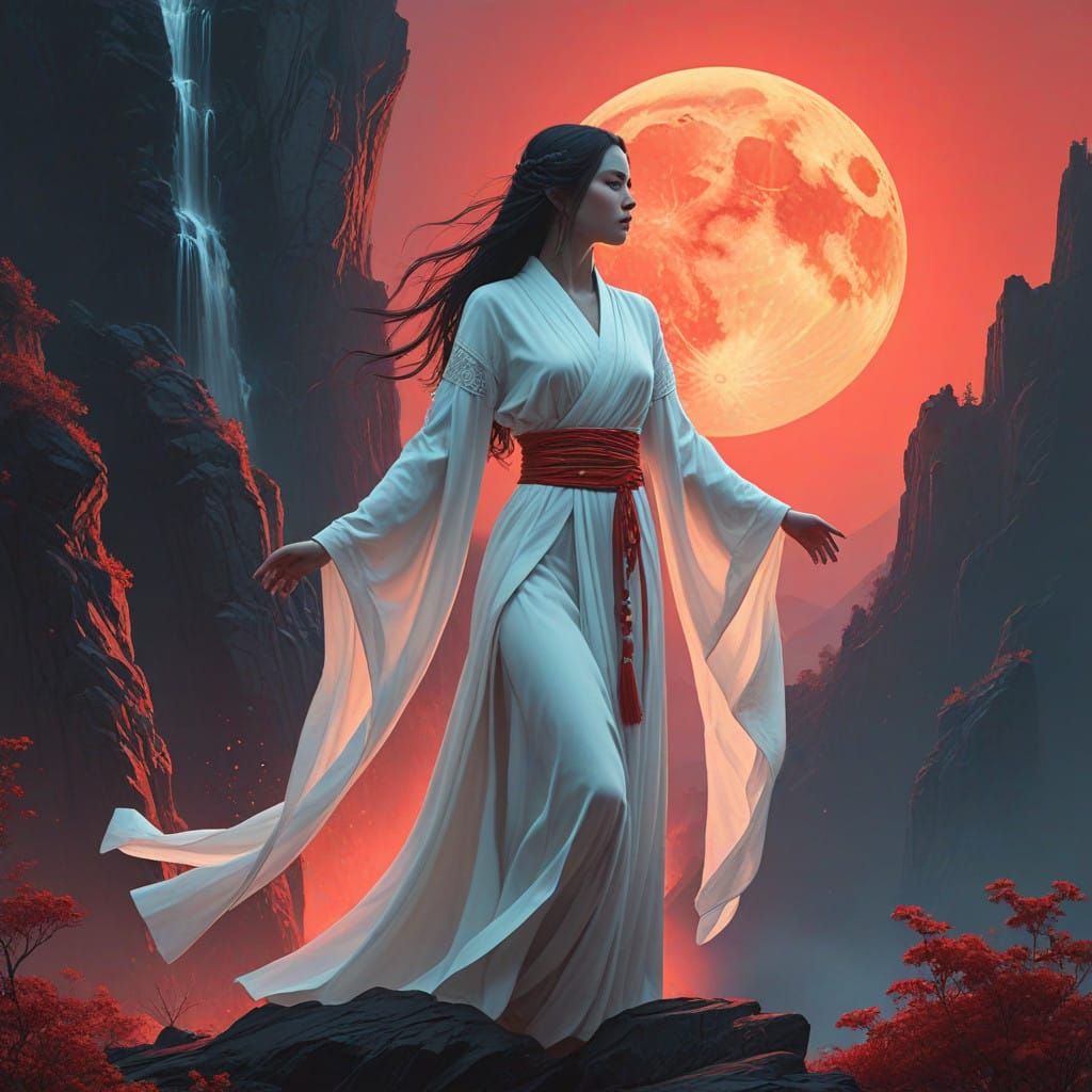 Moonlit Warrior Priestess Ascends to Mystic Power - AI Art