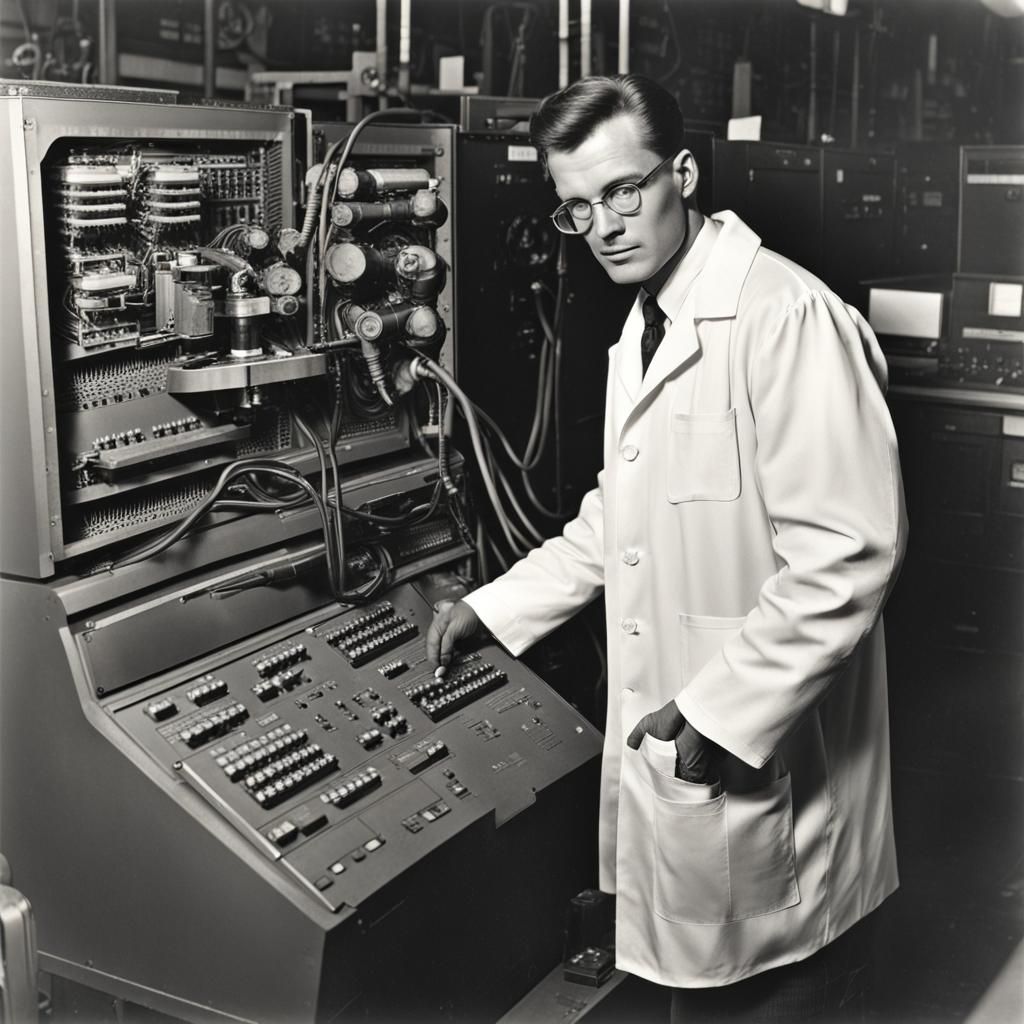 A man works at a old large computer system - AI Generated Artwork ...