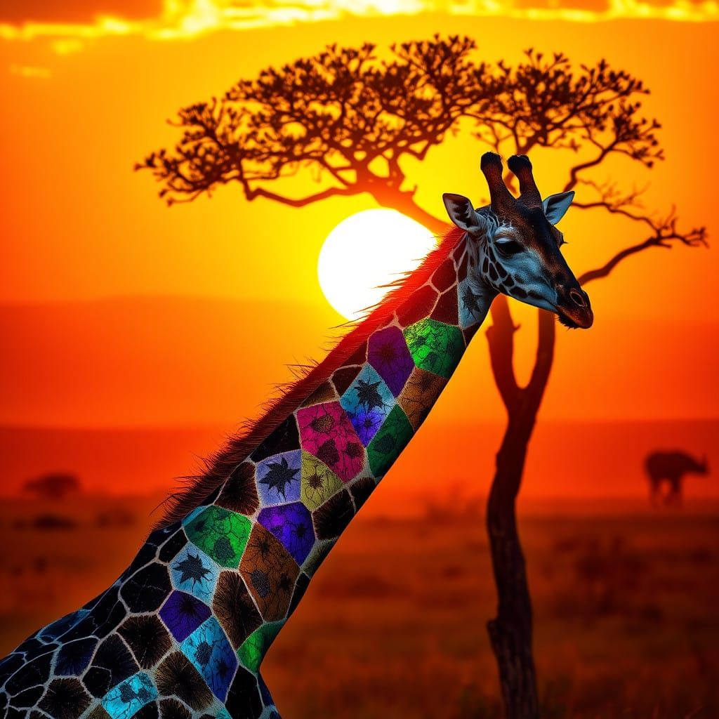 patchwork giraffe - Giraffe in Vibrant, Iridescent Patchwork...