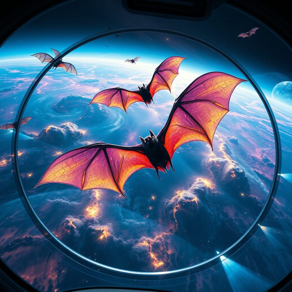 Space Bats - Galactic Bats Soar Through Cosmic Swirls in Fut...