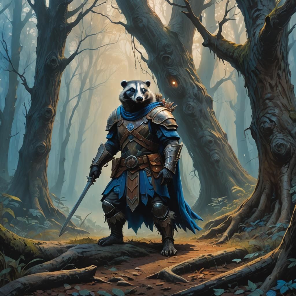 Badger warrior - Mystical Badger Warrior in Vibrant Oil Pai...