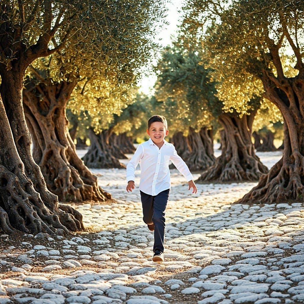 Running among the olive trees - Boy Runs Free among Ancient ...