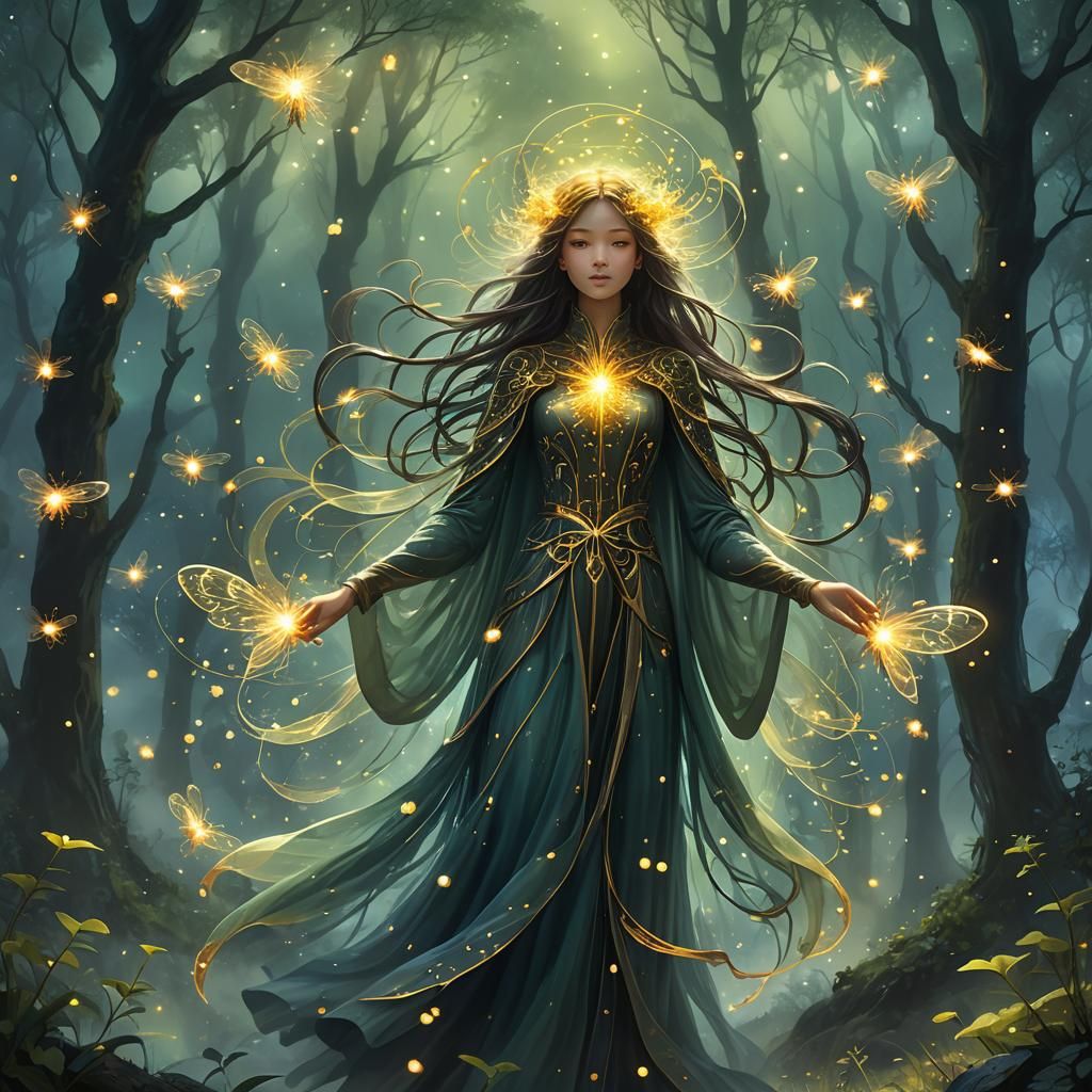 Imagine a stunning and surreal scene where a colossal, ethereal figure ...